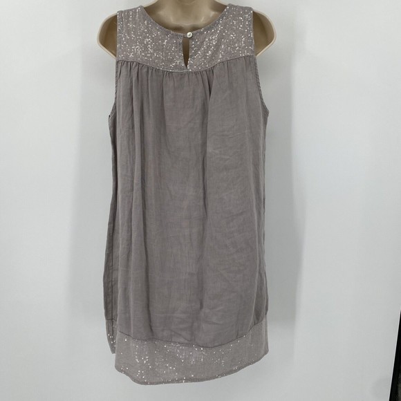Lungo Larno | Dresses | Lungo Larno Linen Dress Small Taupe Sequin Bag ...